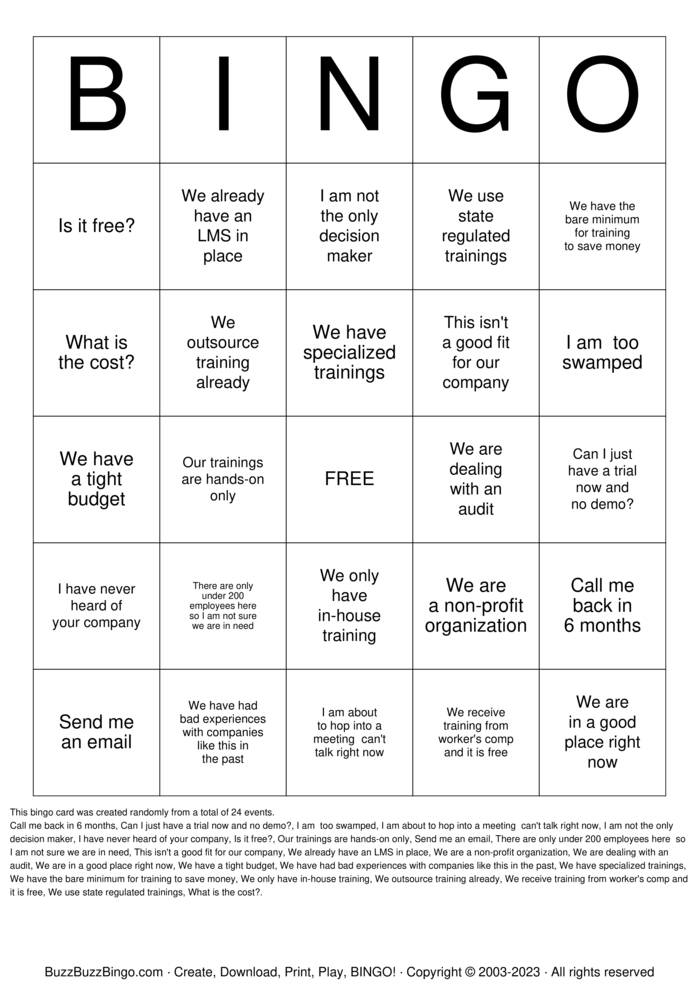 Cold Call Blitz Bingo Cards to Download, Print and Customize!