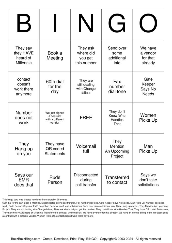 Cold Call Blitz Bingo Cards to Download, Print and Customize!