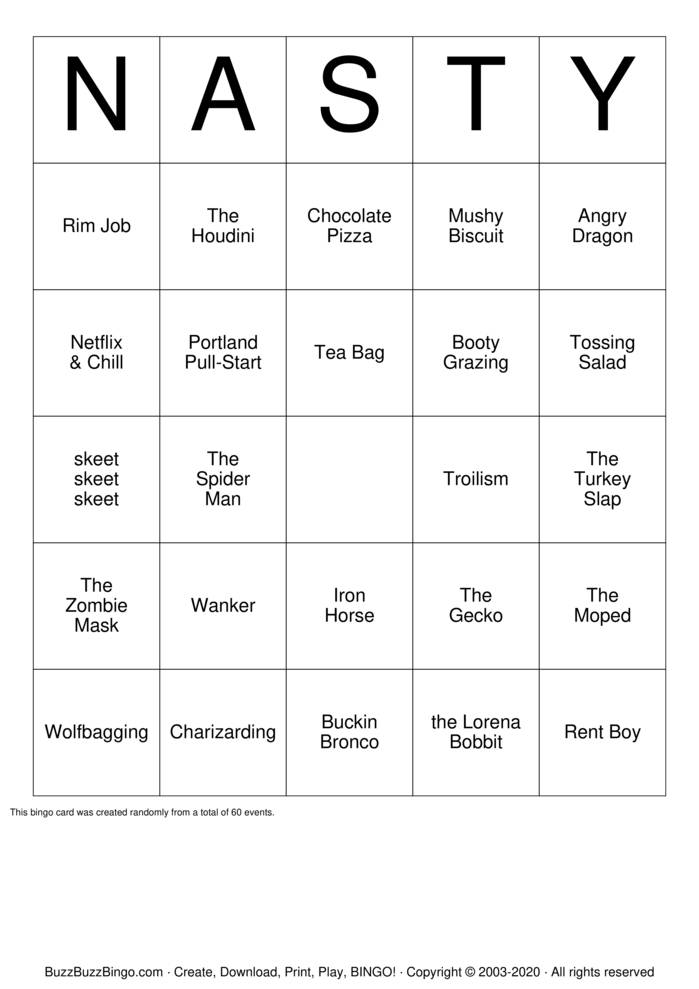 DIRTY Bingo Cards To Download Print And Customize 