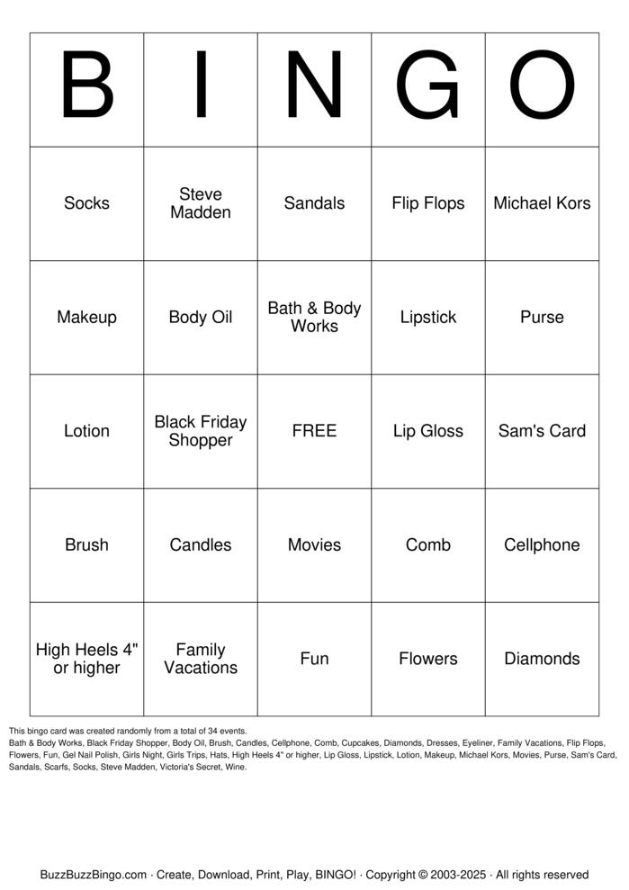 GIRLS NIGHT OUT Bingo Cards to Download, Print and Customize!