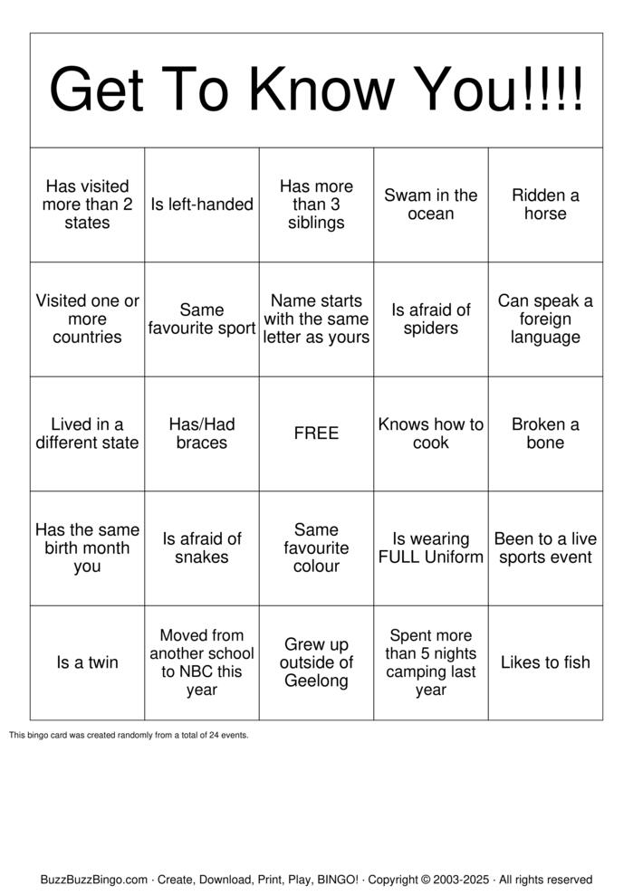 Getting to Know you! Bingo Cards to Download, Print and Customize!