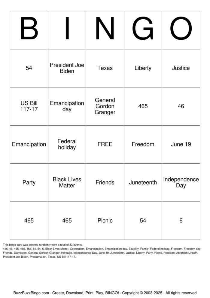 Juneteenth Bingo Cards to Download, Print and Customize!
