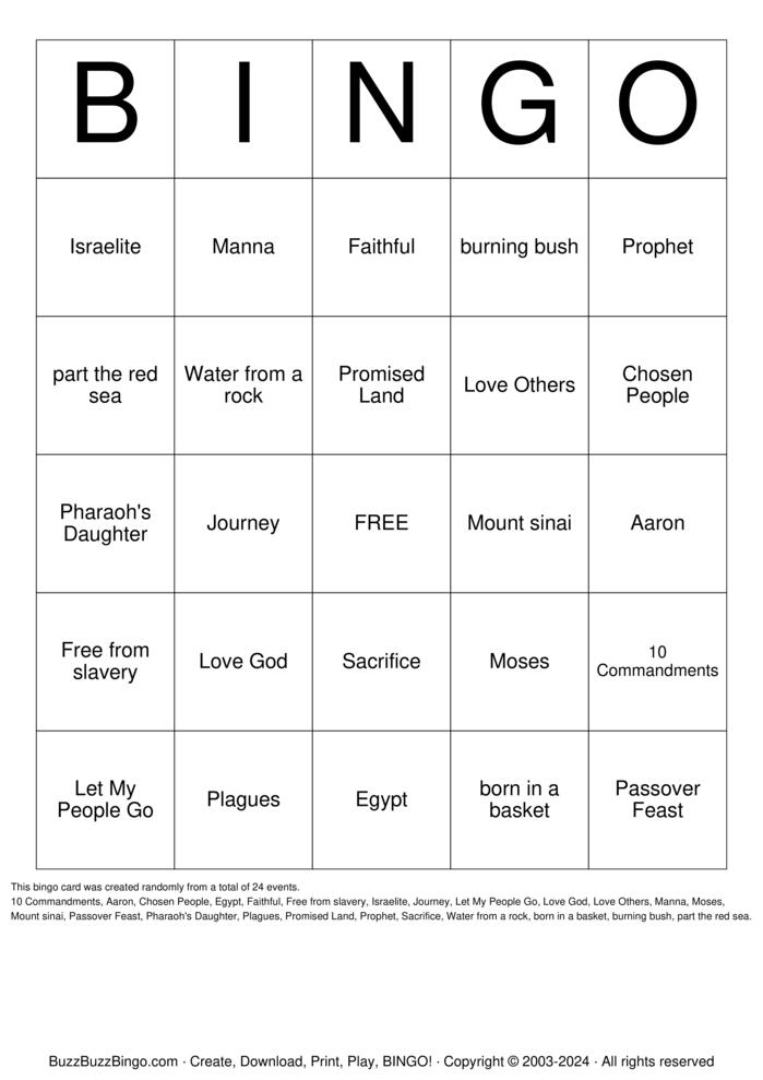 Moses Bingo Cards to Download, Print and Customize!