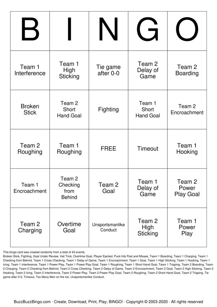 NHL Bingo Cards to Download, Print and Customize!