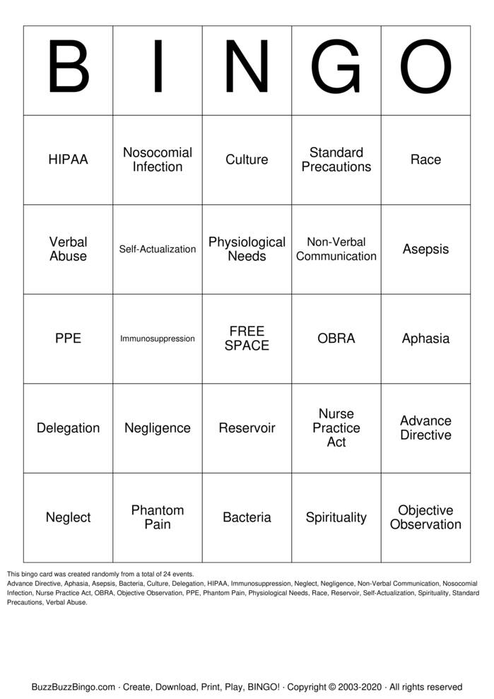 Nursing Assistant Bingo Cards to Download, Print and Customize!