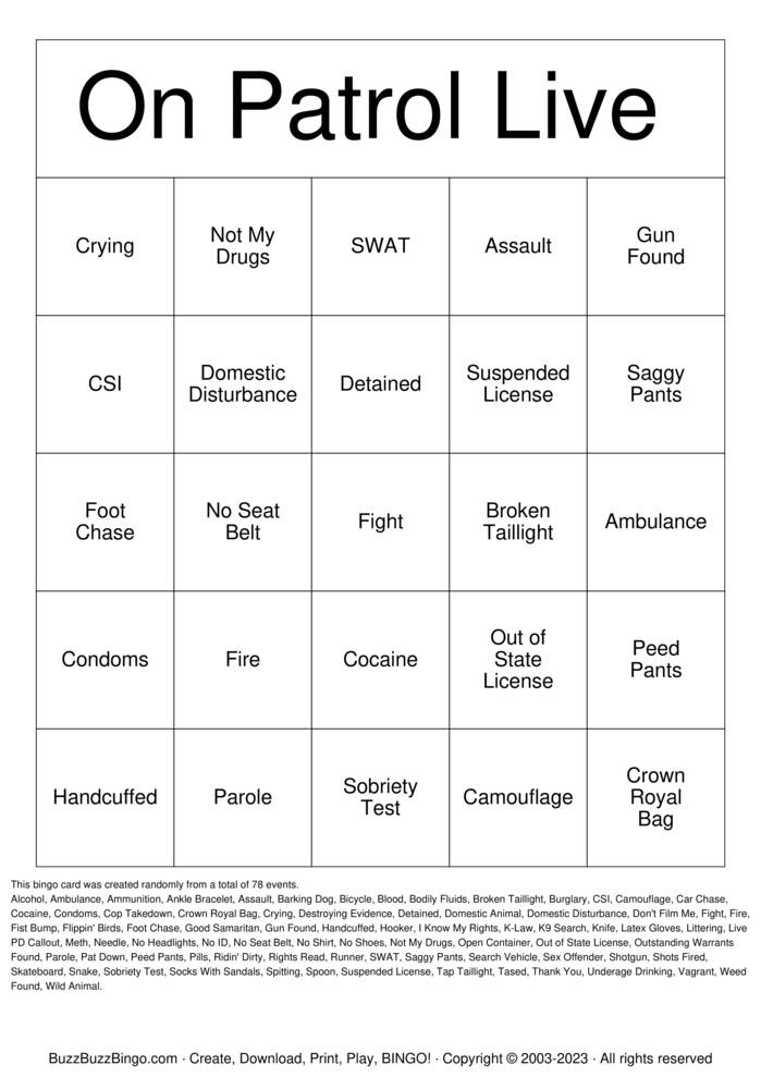 On Patrol Live Bingo Cards to Download, Print and Customize!