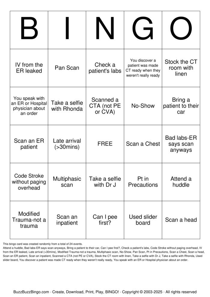 RADIOLOGY WEEK CT SCAN Bingo Cards to Download, Print and Customize!