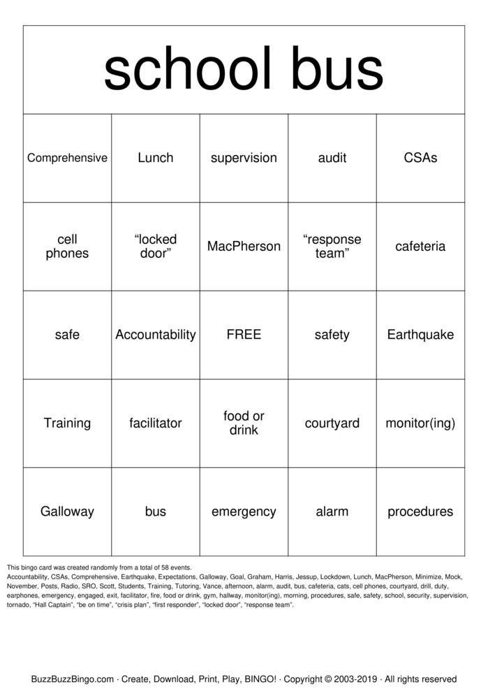 School Safety Bingo Cards to Download, Print and Customize!