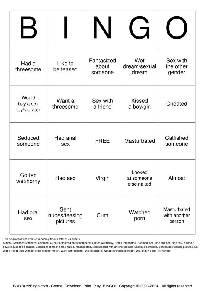 Sexual Bingo Bingo Cards to Download, Print and Customize!