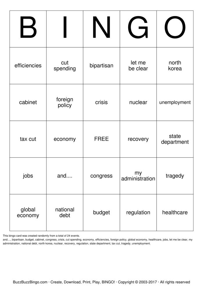 State of the Union Bingo Cards to Download, Print and Customize!