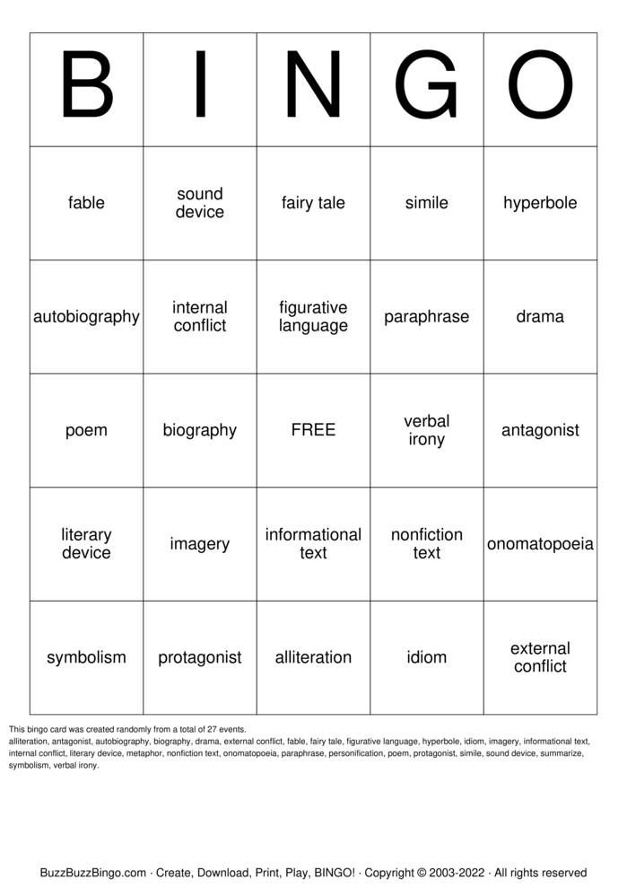 Create Printable Vocabulary Bingo Cards