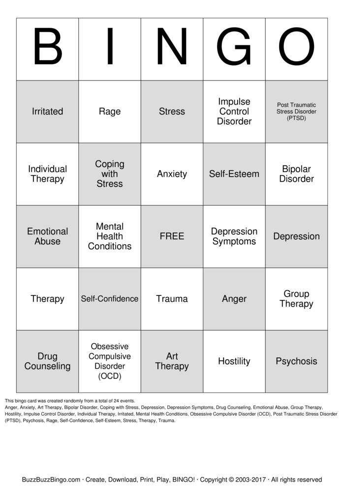 coping with stress Bingo Cards to Download, Print and Customize!