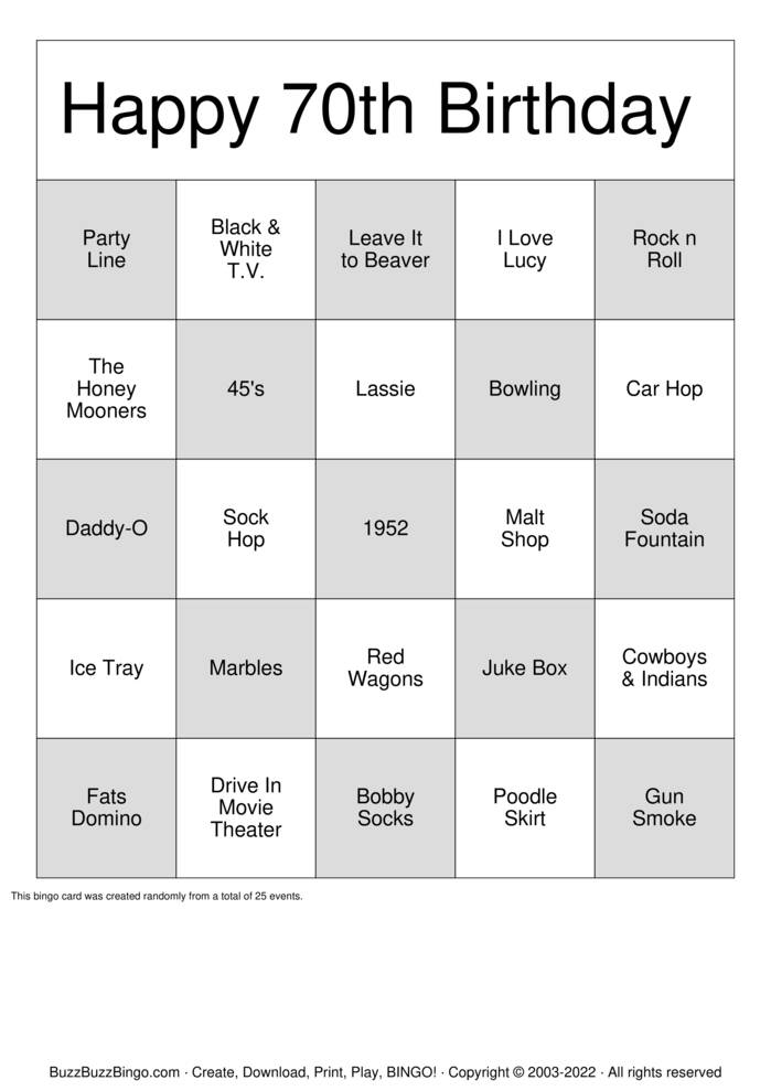 1952 Bingo Cards to Download, Print and Customize!