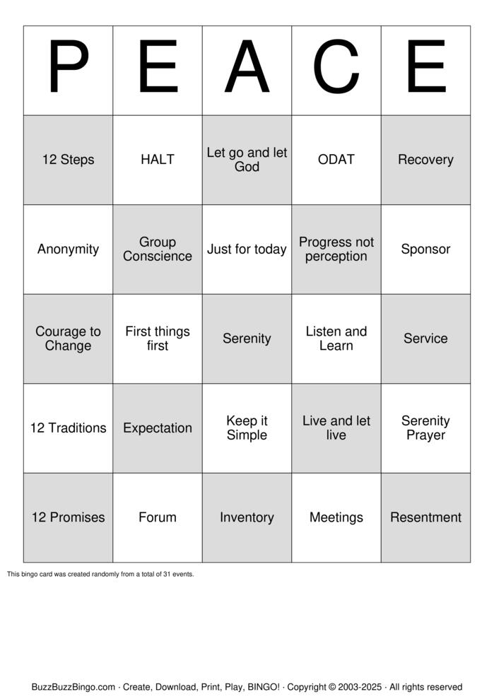 Al-Anon Bingo Cards to Download, Print and Customize!