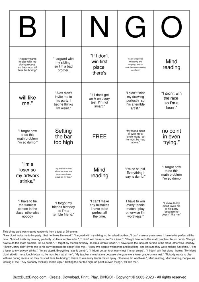 Cognitive Distortions Bingo Cards to Download, Print and Customize!