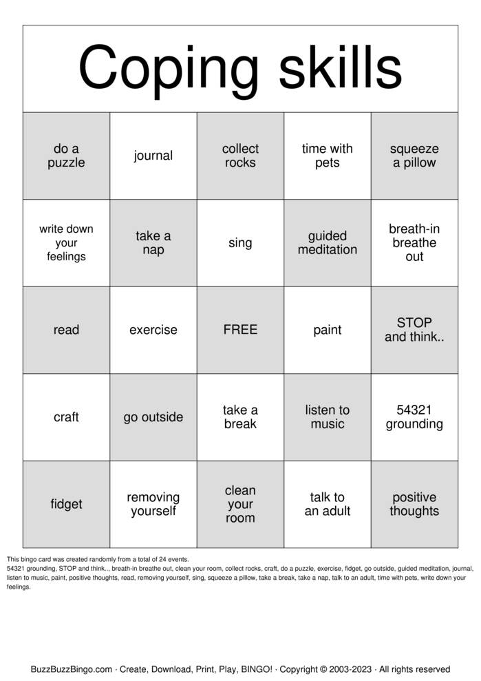Coping Skills Bingo Cards to Download, Print and Customize!