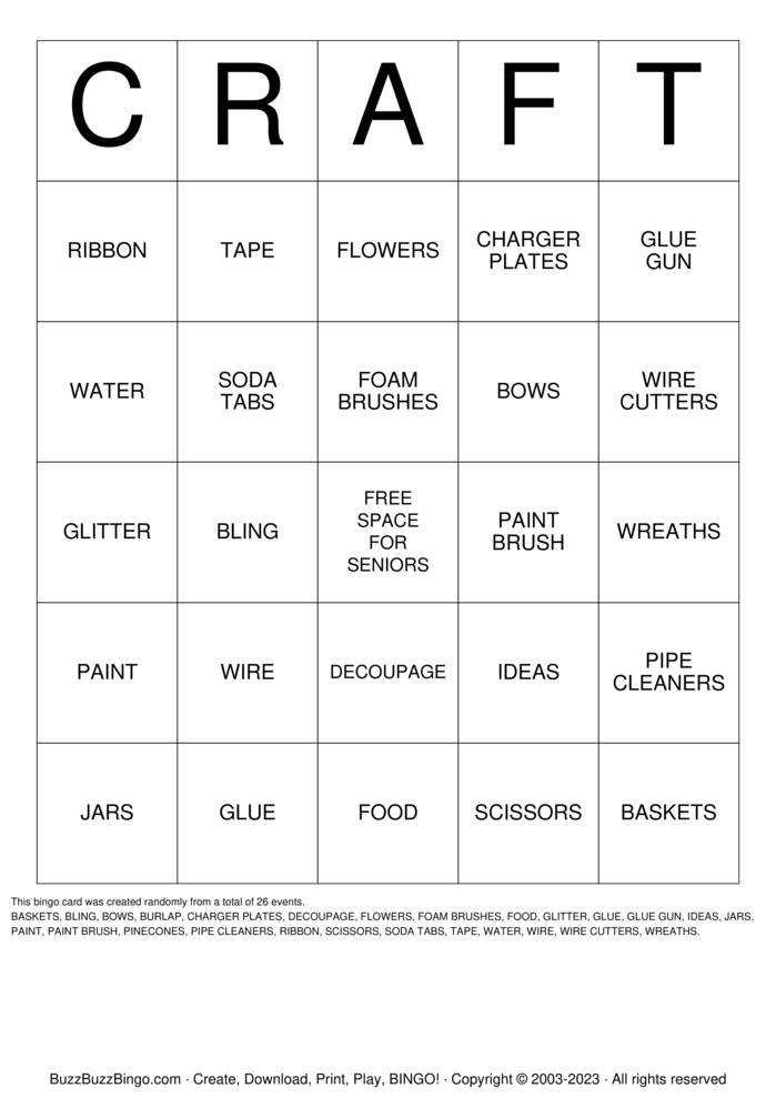 Craft Bingo Cards to Download, Print and Customize!