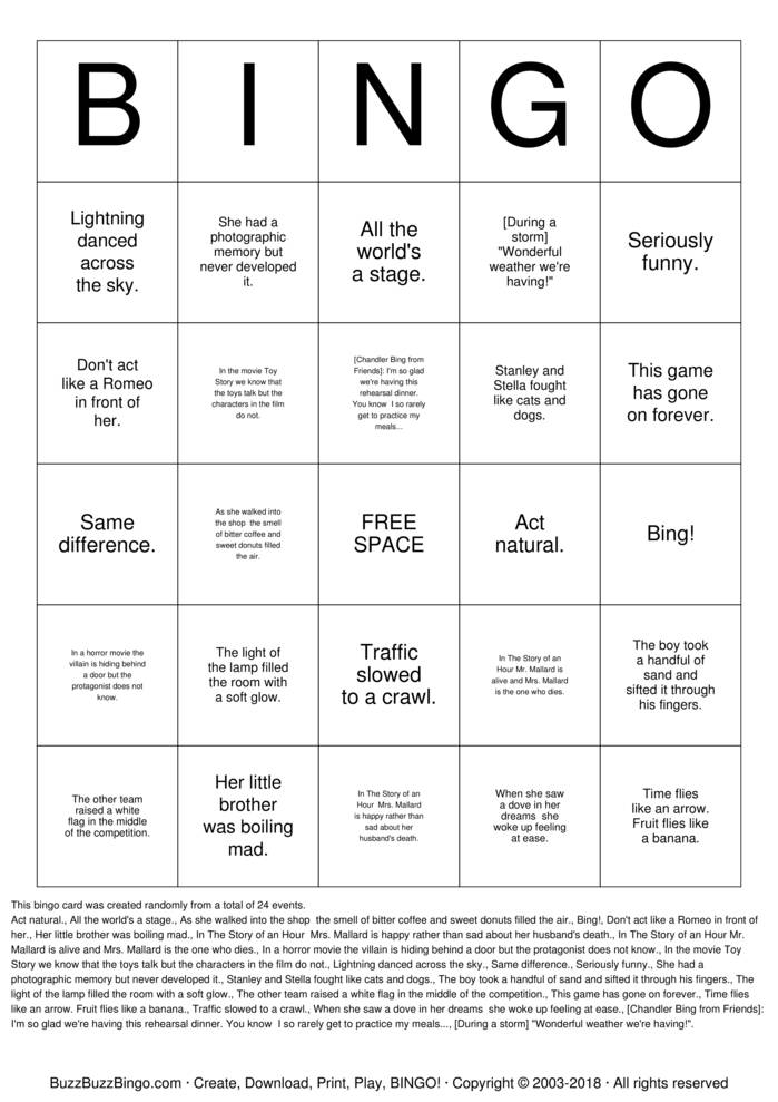 Figurative Language Bingo Cards to Download, Print and Customize!