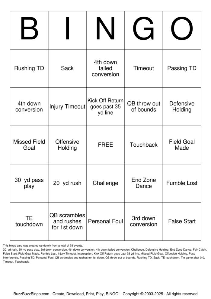 Football Bingo Cards to Download, Print and Customize!