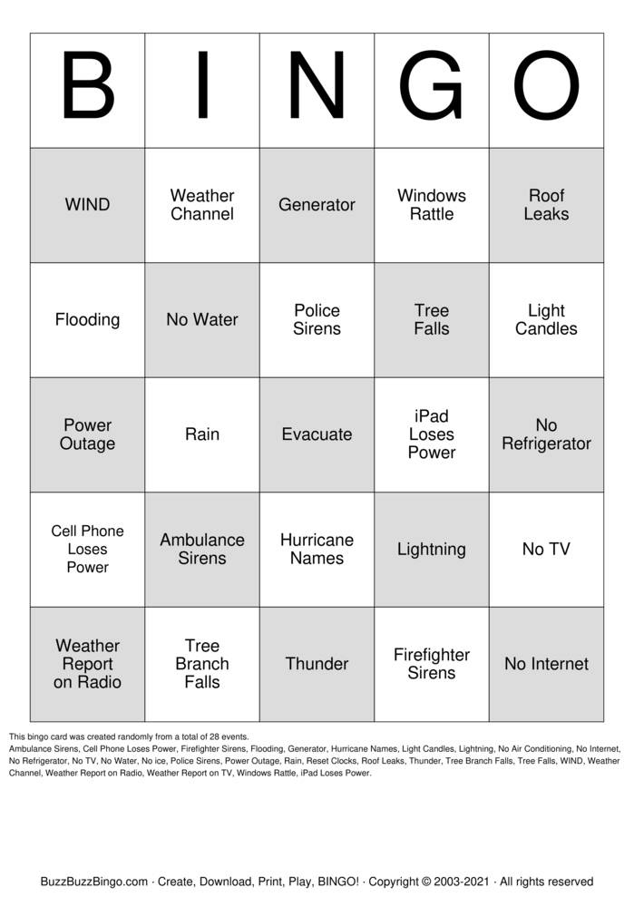 Hurricane Bingo Cards to Download, Print and Customize!
