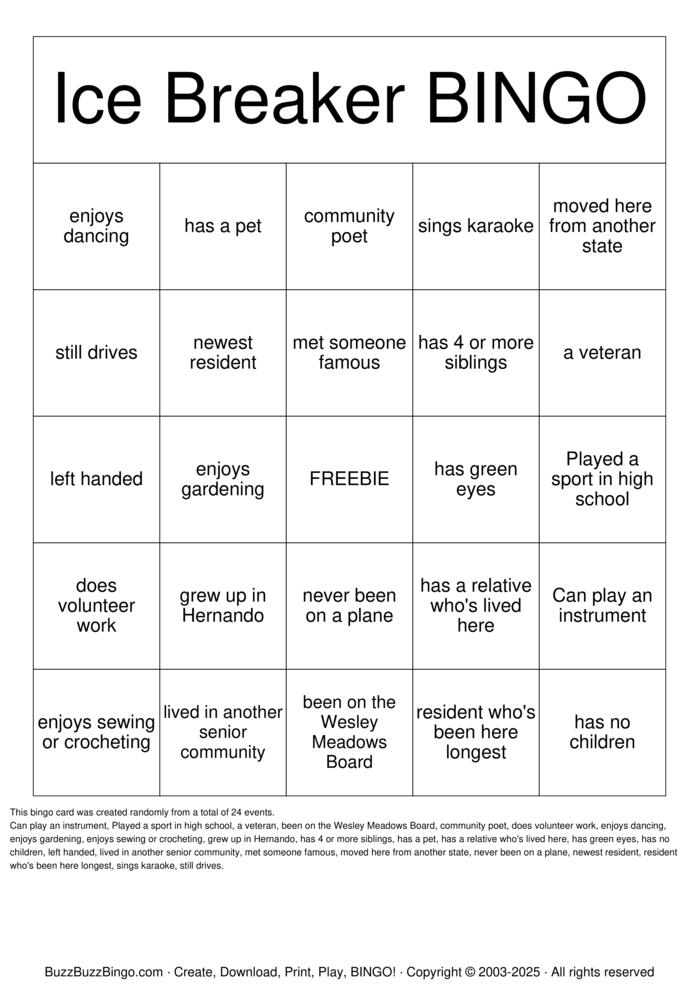 ICEBREAKER BINGO Bingo Cards to Download, Print and Customize!