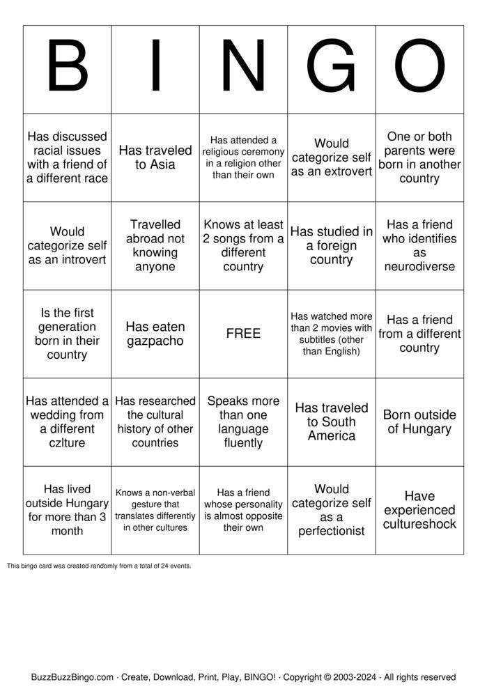 INTERCULTURAL BINGO! Bingo Cards to Download, Print and Customize!
