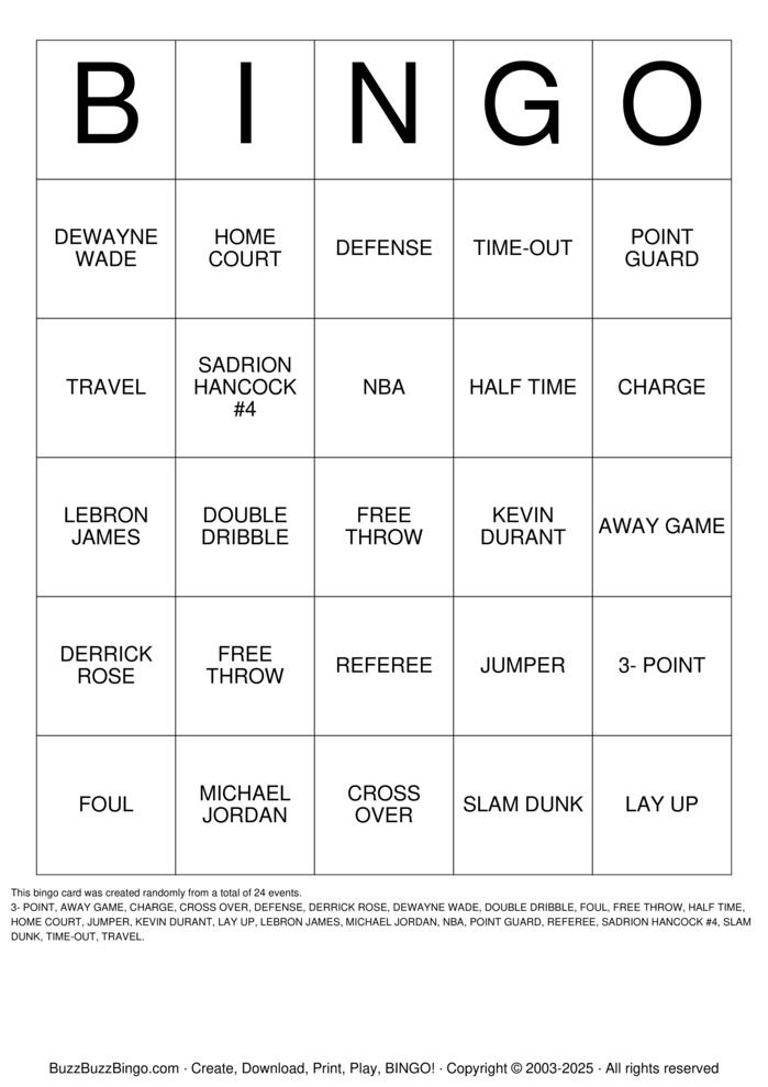 NBA Bingo Cards to Download, Print and Customize!