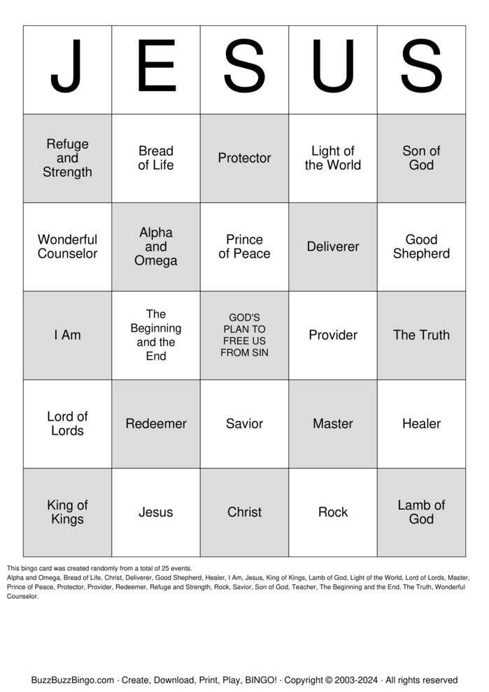 Names of Jesus Bingo Cards to Download, Print and Customize!