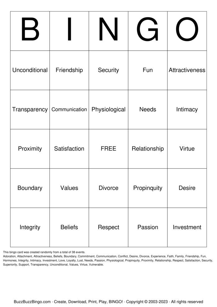 Relationship Bingo Cards to Download, Print and Customize!