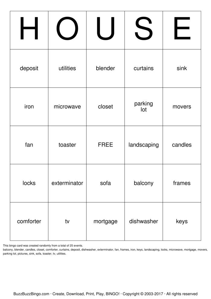 Sabrina's House Warming Bingo Cards to Download, Print and Customize!