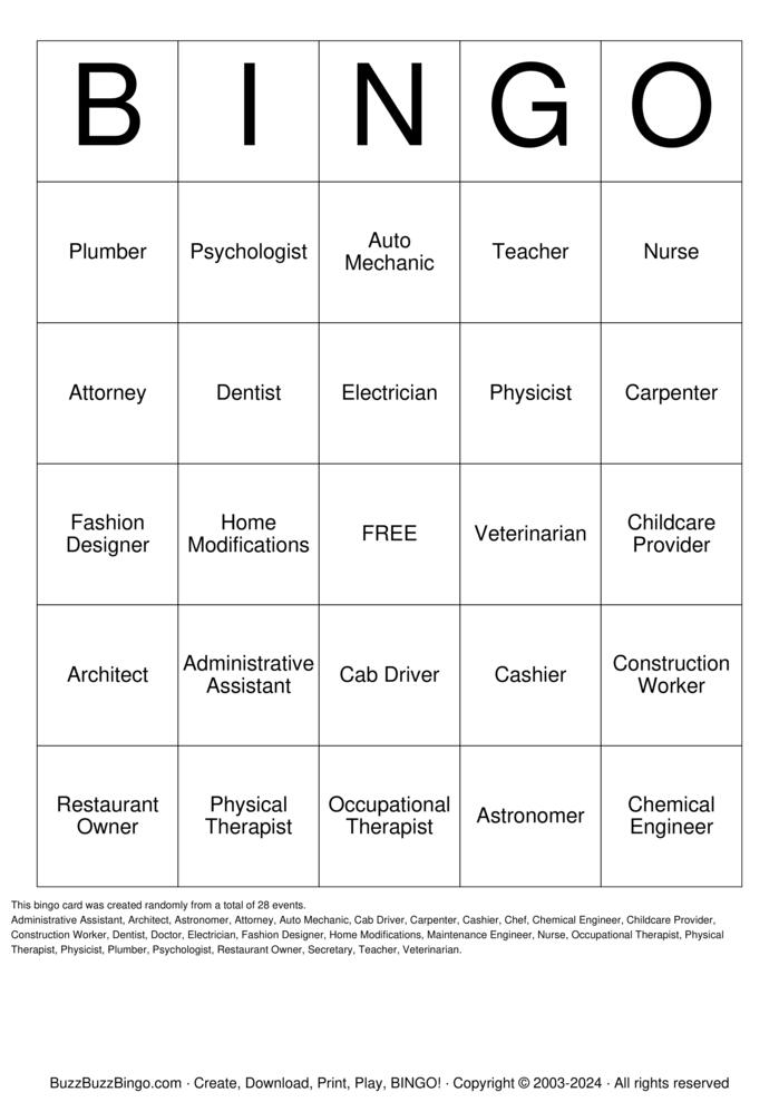 Veterinarian BINGO Bingo Cards to Download, Print and Customize!