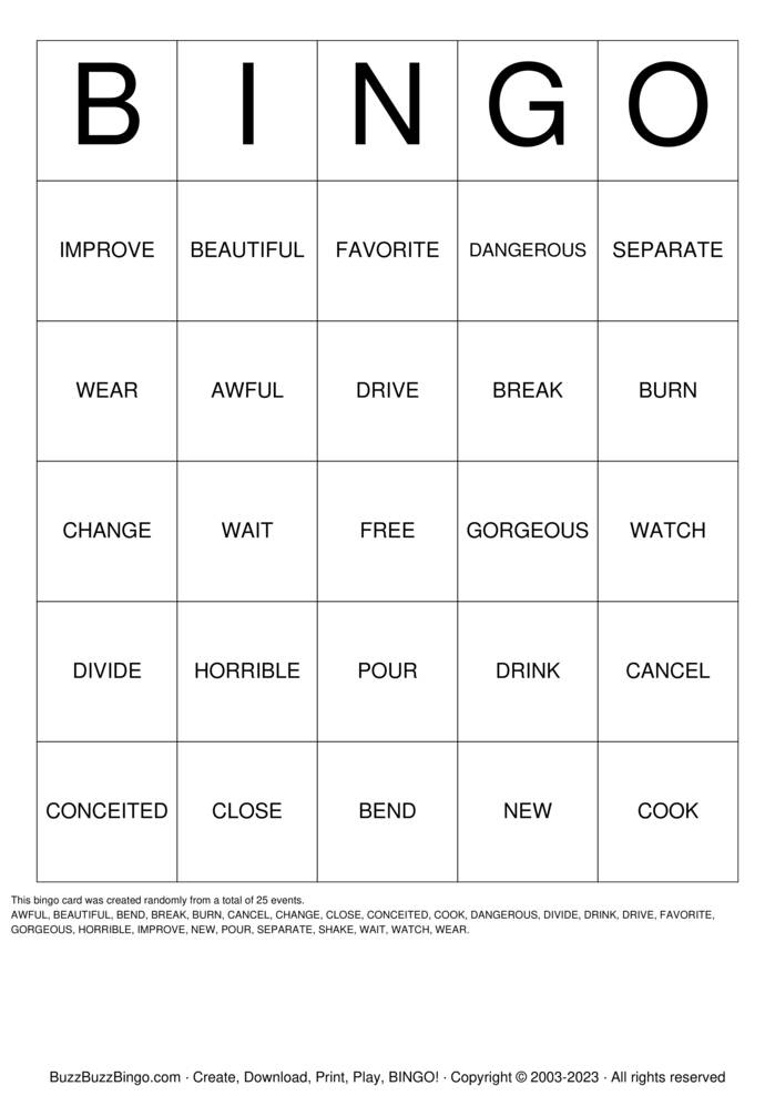 Vocabulary Bingo Cards to Download, Print and Customize!