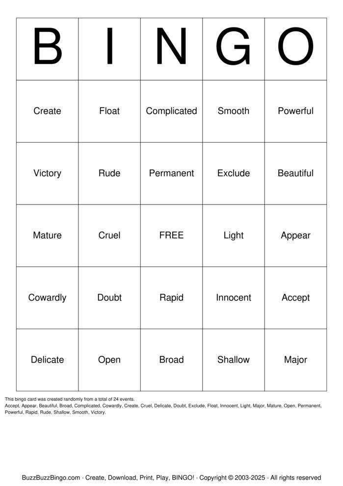 antonym Bingo Cards to Download, Print and Customize!
