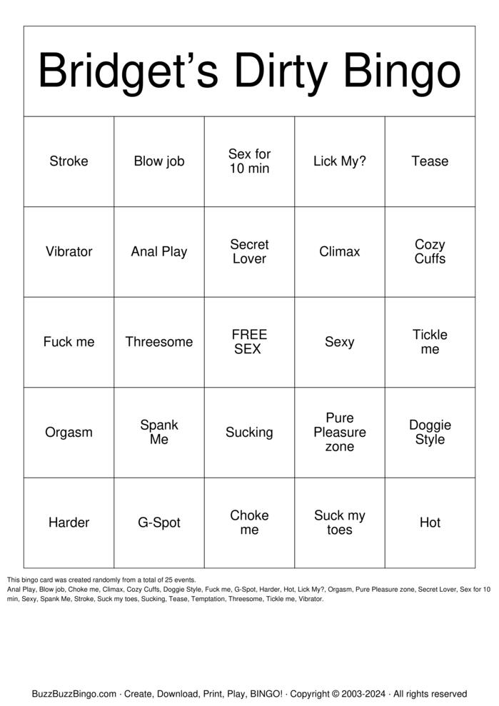 BRIDGET?S DIRTY BINGO Bingo Cards to Download, Print and Customize!