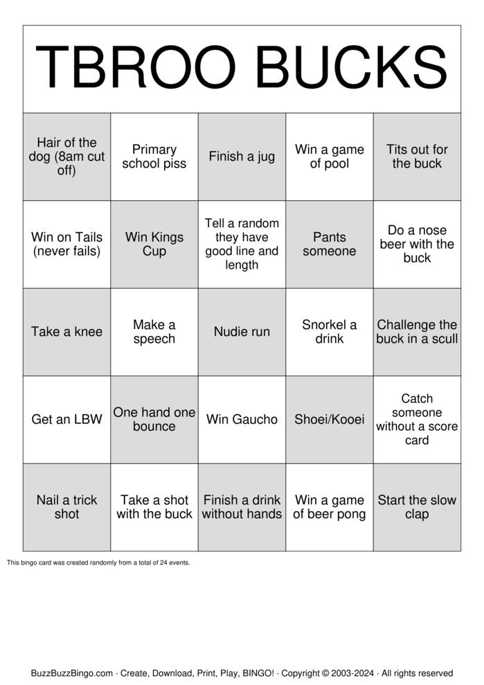 BUCKS Bingo Cards to Download, Print and Customize!