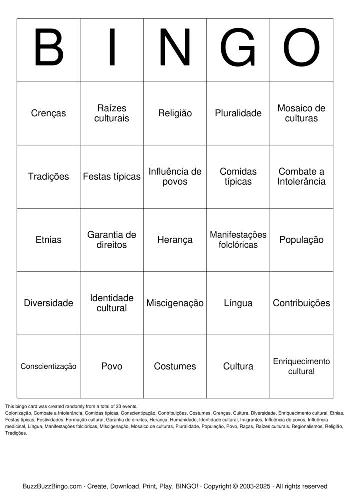 Cultural Diversity Bingo Cards to Download, Print and Customize!