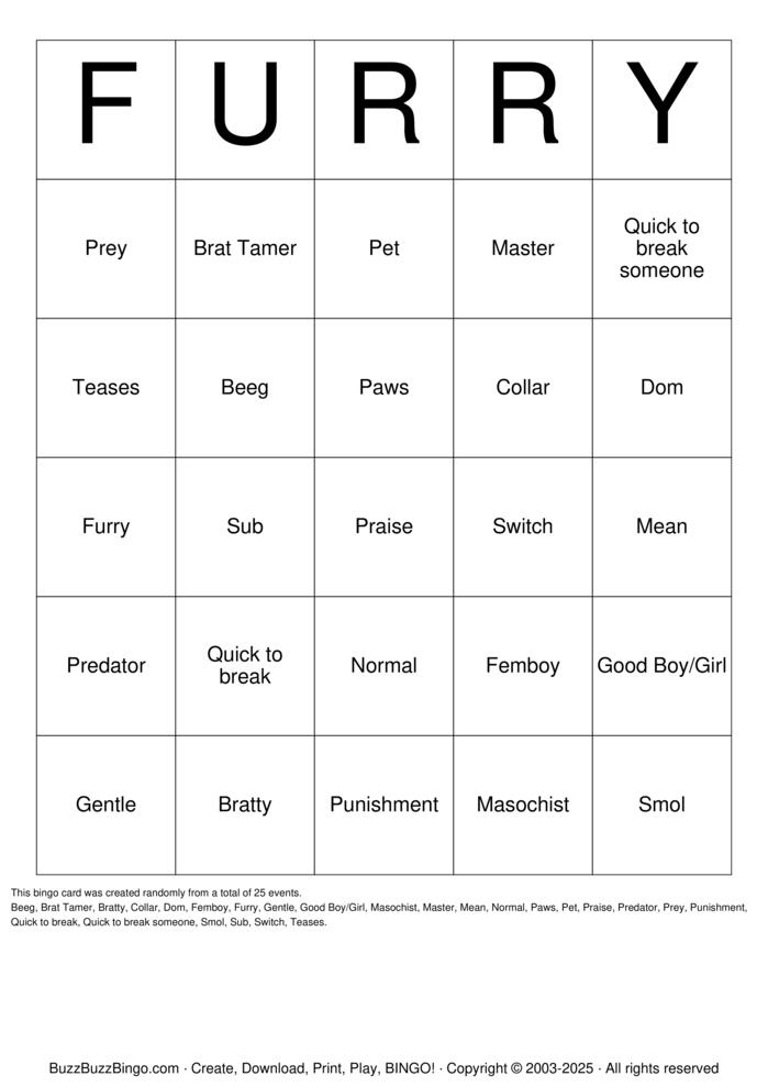 Furry Bingo Bingo Cards to Download, Print and Customize!