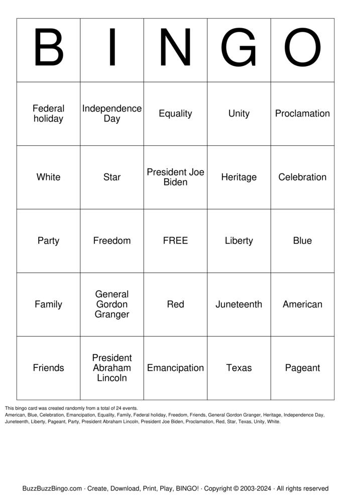 Juneteenth Bingo Cards to Download, Print and Customize!