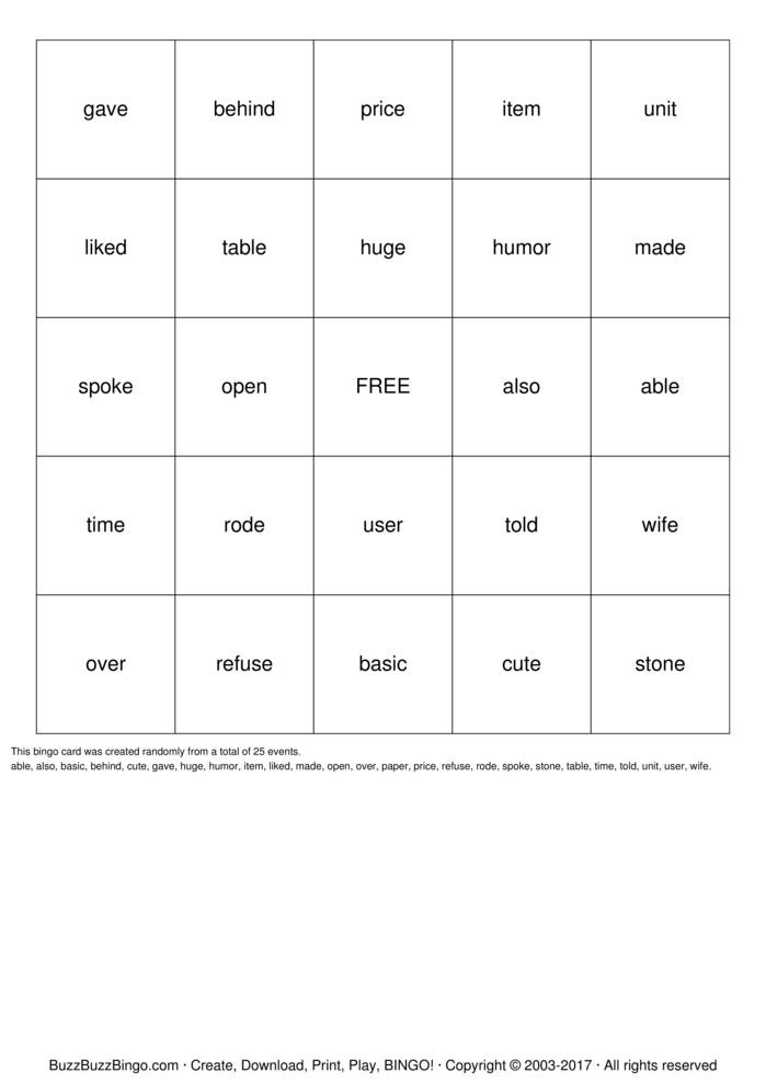 Long Vowel Bingo Bingo Cards to Download, Print and Customize!