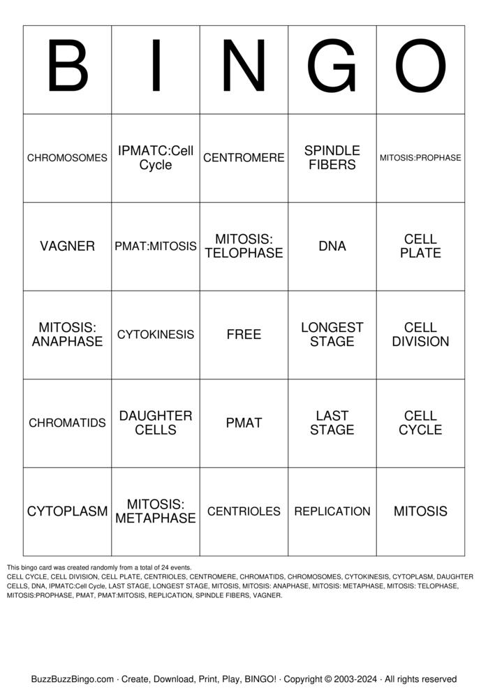 MITOSIS Bingo Cards to Download, Print and Customize!