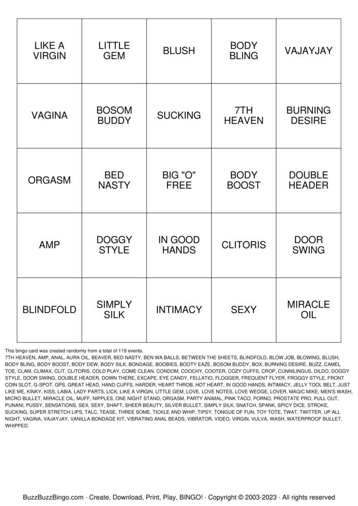Naughty Bingo Bingo Cards to Download, Print and Customize!