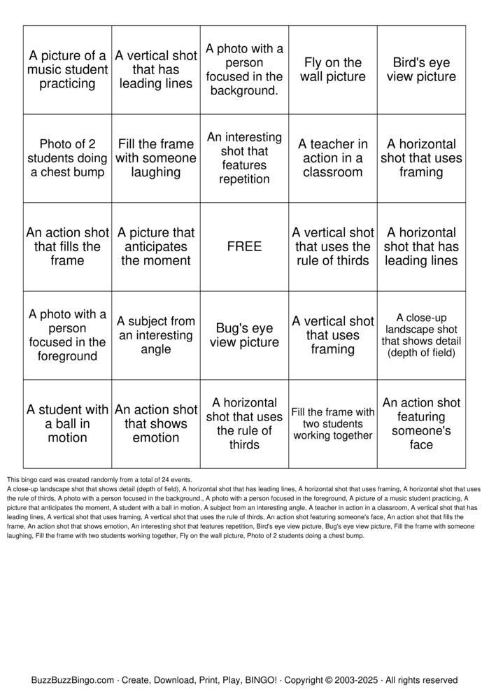 Photography Bingo Cards to Download, Print and Customize!