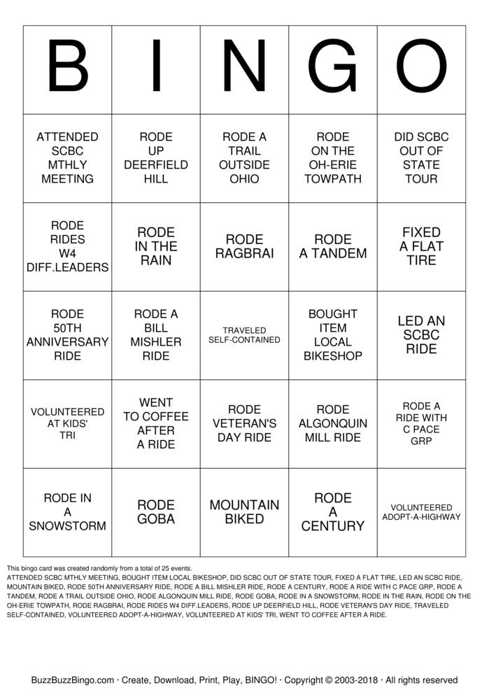 SCBC BUCKET LIST BINGOCustom Bingo Cards to Download, Print and Customize!