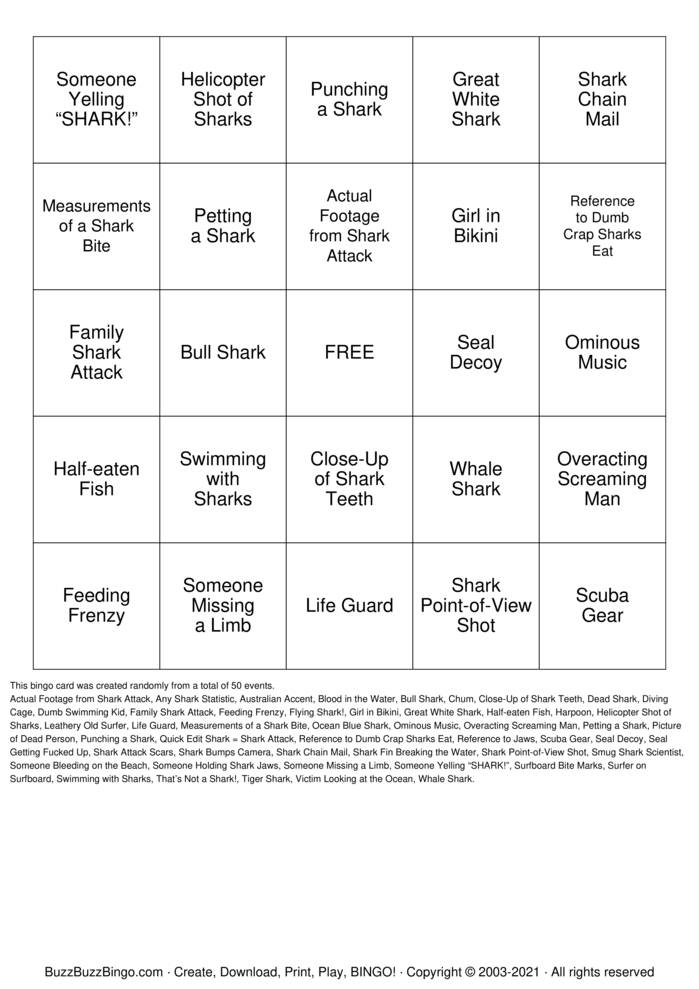 SHARK BINGO Bingo Cards to Download, Print and Customize!