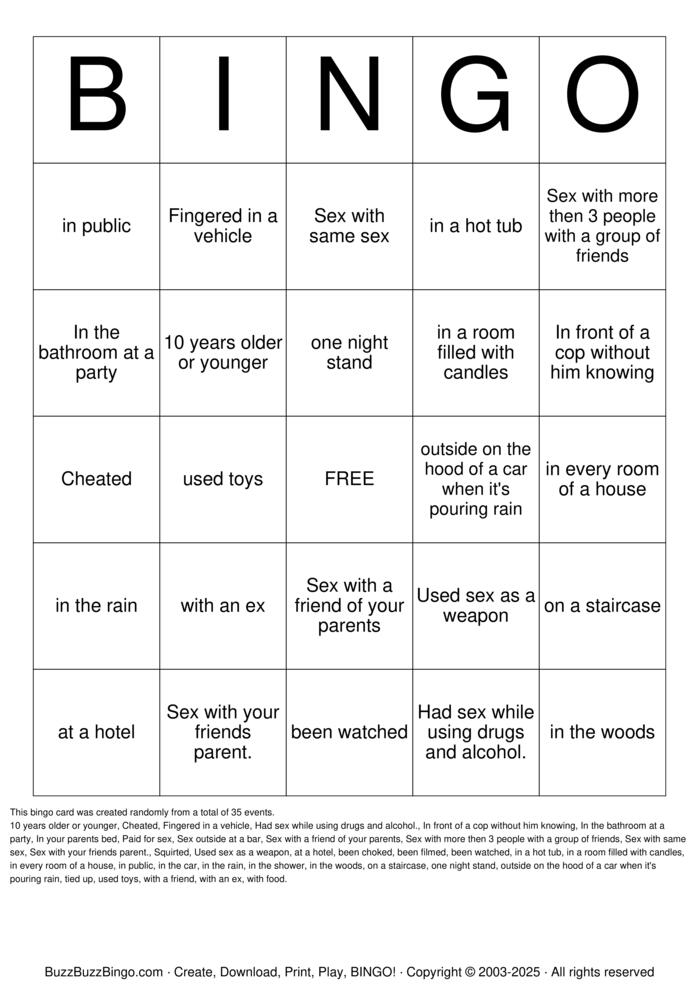 Sex Bingo Cards To Download Print And Customize