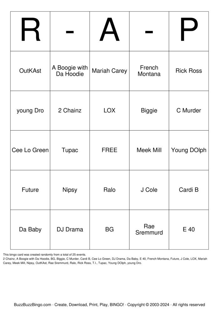Trap Bingo Cards to Download, Print and Customize!
