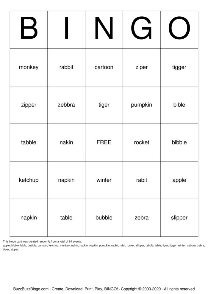 Two Syllable Words Bingo Cards to Download, Print and Customize!
