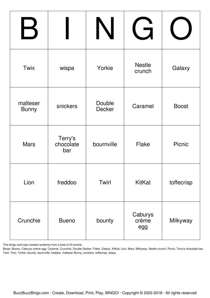 chocolate Bingo Cards to Download, Print and Customize!