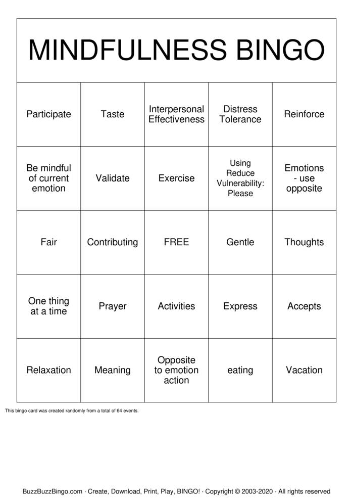 mindfulness Bingo Cards to Download, Print and Customize!