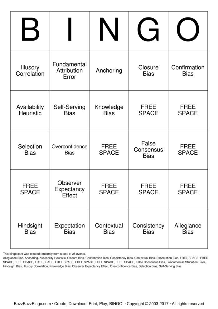 BIAS BINGO Bingo Cards to Download, Print and Customize!
